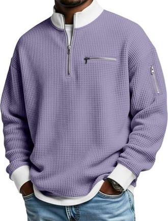 Generic Pull d&eacute;contract&eacute; &agrave; manches longues avec fermeture &eacute;clair pour homme - Coupe ample - En tricot, violet, XXL