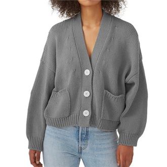Generic Cardigan en tricot &eacute;pais &agrave; manches longues pour femme, coupe d&eacute;contract&eacute;e, v&ecirc;tement dext&eacute;rieur boutonn&eacute; avec poches, gris, taille XL, pour un usage qu