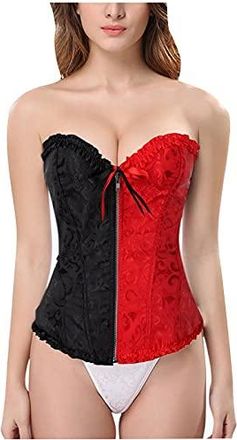 Generic Corset bustier noir rouge basque rouge &agrave; lacets avec fermeture &eacute;clair pour femme 2026