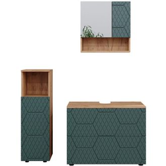 Vicco Ensemble de meubles de salle de bain Irma, Vert, 3 pi&egrave;ces, avec armoire de milieu
