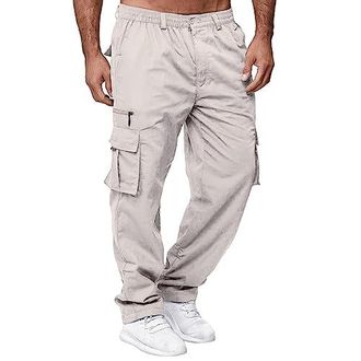 Generic Pantalon de jogging cargo pour homme avec taille &eacute;lastique, jambe droite, ourlet ouvert, coupe ample, pantalon de combat tactique Ripstop, pantalon de