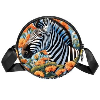 Generic Petit sac &agrave; bandouli&egrave;re rond pour femme, motif z&eacute;br&eacute; avec fermeture &eacute;clair, bretelles r&eacute;glables, sac &agrave; main rond d&eacute;contract&eacute; pour femmes et filles