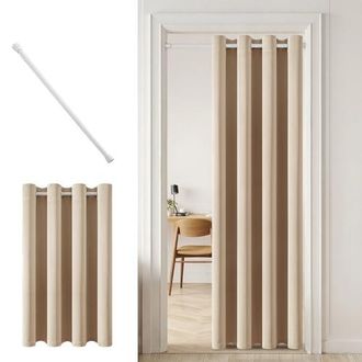 Miulee Rideau Occultant Beige 150x200cm 1 Pi&egrave;ce &agrave; Oeillets Rideau de Porte Occultant avec Tringle Extensible 70-130cm,Rideaux Thermiques Anti Chaleur,Rideaux