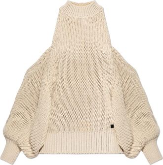 Balmain Femme, Pulls, Beige, Taille: 40 FR Pull en maille de coton &agrave; &eacute;paules d&eacute;nud&eacute;es