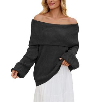 Generic Pull pour femme - Pull ample en tricot confortable et doux - Col rond - Manches longues - Pour un usage quotidien - Automne et hiver, Noir, XL