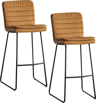 Generic Barhocker, Barhocker mit R&uuml;cken- und Fu&szlig;st&uuml;tze, mit PU-Leder bezogene Barhocker in Tresenh&ouml;he, einfache Montage, Sitzh&ouml;he 76 cm