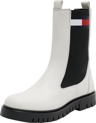 Tommy Jeans Damen Chelsea Boots aus Leder, Weiß (Ecru), 37