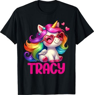 BDAZ Tracy Personalisierter Name Buntes Einhorn Frauen Mädchen T-Shirt
