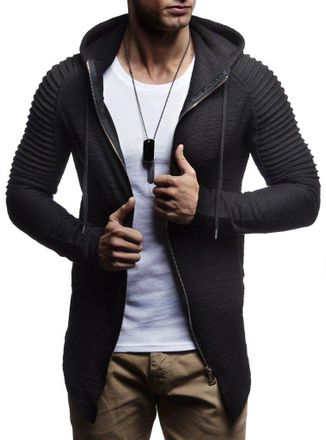 LEIF NELSON Herren Sweatjacke mit Kapuze Slim Fit Baumwolle-Anteil Modernes Hoodie-Cardigan Langarm Männer Schwarze Freizeit-Kapuzen-Jacke für Winter Sommer LN814