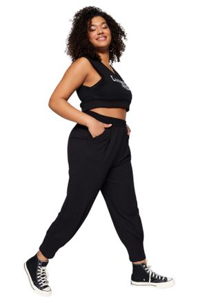 Trendyol Trendyol Womens Damen Gerade Regulär Hohe Taille Hosen in Plus Size Pants, Black, 6XL Größen