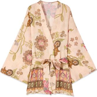Oltre Femme, Blouses et Chemises, Beige, Taille: 38/40 FR Kimono &agrave; motifs avec ceinture