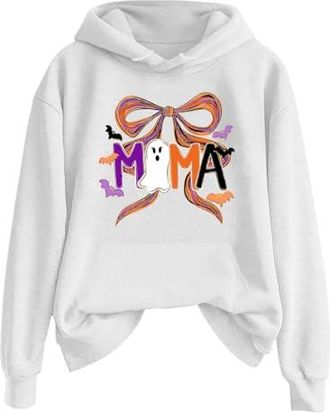 Generic 2026 Vestes pour femmes, chandail &agrave; capuche imprim&eacute; Halloween, sweatshirt &agrave; manches longues, d&eacute;contract&eacute;, confortable, pour lautomne, blanc, S