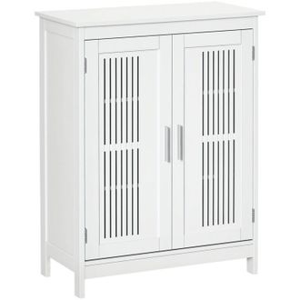 Kleankin Meuble salle de bain - kleankin - 3 niveaux - double porte et &eacute;tag&egrave;re r&eacute;glable - MDF - 60x30x80cm - blanc