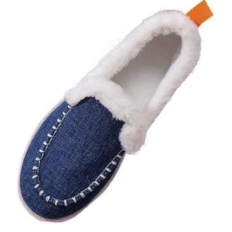 Generic Bottes dhiver pour femme avec doublure en polaire - &Eacute;l&eacute;gantes et classiques - Talon plat - Confortables - Coupe large - Chaudes - &Agrave; enfiler, bleu, 40.