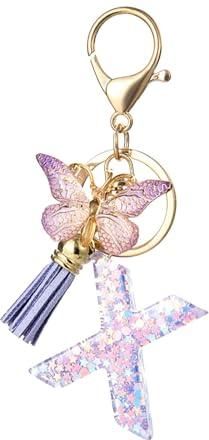 Generic Porte-cl&eacute;s en r&eacute;sine avec pendentif papillon et pompon en forme de lettre de lalphabet A Z pour sac de femme Petit portefeuille pour femme, Pp22, tail