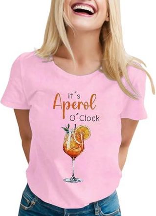 Generic T-shirt pour femme - Costume Aperol Spritz - Col rond - T-shirt d&eacute;t&eacute; amusant - Pour cocktail, f&ecirc;te, &eacute;v&eacute;nements - T-shirt l&eacute;ger - D&eacute;contract&eacute; - T-shirt