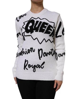 Dolce & Gabbana Womens Logo-Intarsia Wool Blend Sweater White Virgin