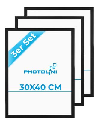 Photolini Bilderrahmen 30x40 Schwarz Holz MDF, 3er Set Bilderrahmen 40x30 cm bruchsicherem Acrylglas, Rahmen 30x40 schwarz Aufh&auml;ngen, Picture Frame mit extra Zu