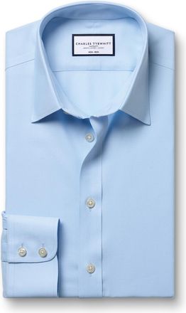 CHARLES TYRWHITT Bügelfreies Twill-Hemd mit Kent-Kragen - Himmelblau Knopfmanschette