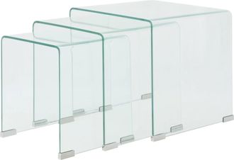 tidyard Nachttisch, hoch, Beistelltisch, 3-teilig, Hartglas, transparent