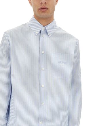 Versace Striped Cotton with Silk Insert Shirt - Azure