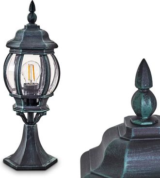 HOFSTEIN Außenleuchte Lentua, Sockelleuchte in antikem Look, Aluguss in Schwarz/Grün mit Kunststoff-Scheiben, Wegeleuchte 50 cm, Retro/Vintage Gartenlampe, E27