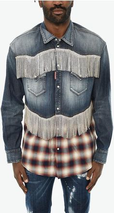 Dsquared2 Double Fabric Shirt with Rhinestone Gr&ouml;&szlig;e 46