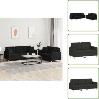 vidaXL The Living Store 2-tlg. Sofagarnitur mit Kissen Schwarz Stoff - Sofagarnitur - Couch - Wohnzimmersofa - 2er Set - 3er Set