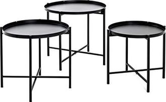 Haku M&ouml;bel Lot de 3 Tables Noir, m&eacute;tal - Dim.: H 37/40/43 cm x &Oslash; 39/43/48 cm, Style: Art Deco