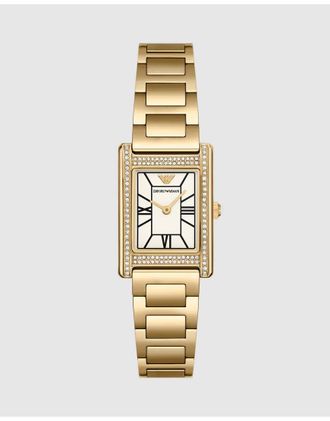 Emporio Armani Damenuhr aus goldfarbenem Edelstahl mit zwei Zeigern, AR11797