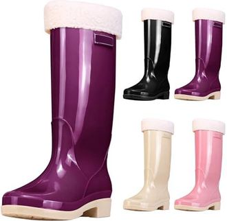Generic Bottes de pluie en caoutchouc pour femme, bottes en caoutchouc hautes avec doublure en peluche, bottes de pluie Chelsea imperm&eacute;ables et antid&eacute;rapantes