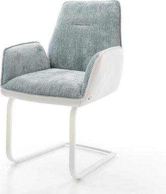 DELIFE Freischwinger Zoa-Flex Materialmix Echtleder Wei&szlig;-Pastellblau Freischwinger flach Wei&szlig; Taschenfederkern, Esszimmerst&uuml;hle