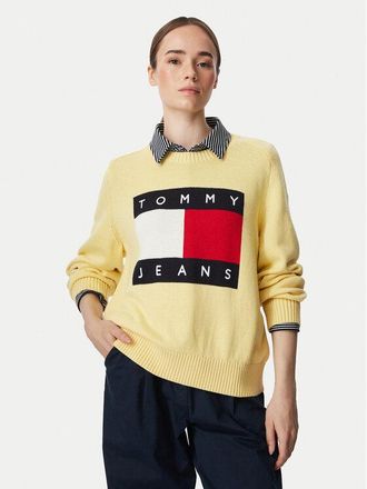 Tommy Jeans Pullover Flag DW0DW23450 Hellgelb Regular Fit