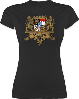 Shirtracer Shirt Damen - Kompatibel mit Oktoberfest - Bayern Wappen Bayernland Freistaat Bayern - M - Schwarz - t-Shirt Bayern, trachtenshirt bayrische bayerisch