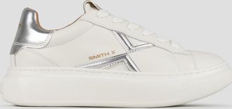 Alexander Smith College Woman in white with laminated silver logo and back