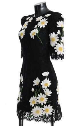 Dolce & Gabbana Womens Black Floral Lace Chamomile Sicily Dress Cotton