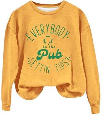 Generic Sweat à manches longues pour la Saint-Patrick pour femme - Imprimé lettres amusantes - Pull à manches longues - Tenue de vacances Paddy, jaune, XXL