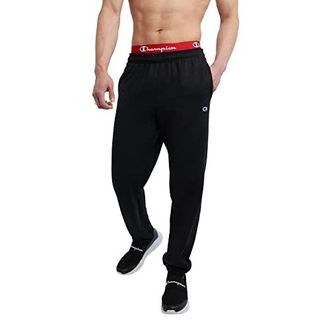 Champion Pantalon en polaire Powerblend décontracté pour homme, Noir - Logo C Patch, 3XL grand