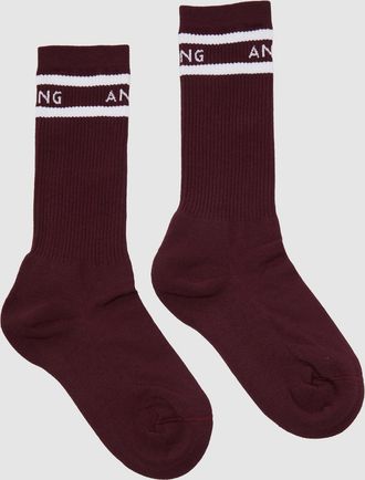Anine Bing Chaussettes Sully Sporty Burgundy And White Stripe