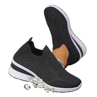 Generic Baskets orthop&eacute;diques respirantes orn&eacute;es de strass, baskets compens&eacute;es en maille, chaussures de tennis &agrave; paillettes pour la marche, le mariage et le q