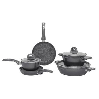 Aeternum Petragres Ecosolution Topfset 8-teilig, 2 Pfannen 20-24 cm, 2 Kasserollen 16-20 cm, 1 Topf 28 cm, 3 Deckel 16-20-28 cm, Full Induction, induktionsgeei