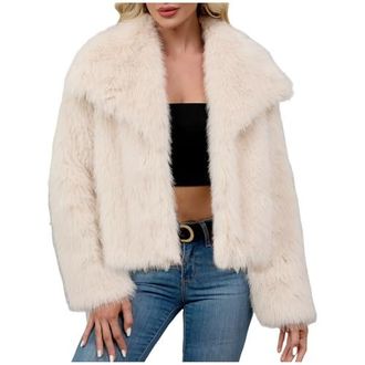 Generic Manteau en fausse fourrure pour femme - Veste dhiver chaude en peluche - Haut &agrave; manches longues de couleur unie - Cardigan ouvert sur le devant - Mant