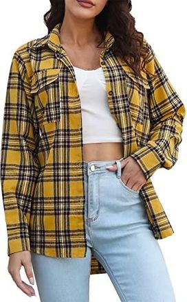 Generic 2026 Vestes pour femmes Veste piqu&eacute;e &agrave; carreaux &agrave; manches longues Cardigan ouvert sur le devant Revers Le Manteau &agrave; poitrine, jaune, M