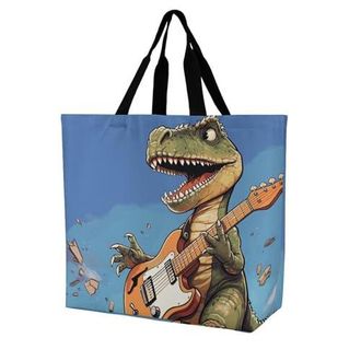 Generic Un Dinosaure Qui Joue De La Guitare Sac &Agrave; Bandouli&egrave;re D&eacute;contract&eacute; Sacs De Courses Pliable Sac Fourre Tout Pour Voyage Gym Plage