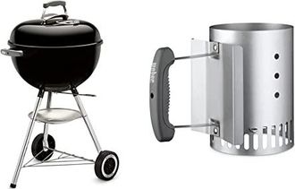 Weber Classic Kettle Holzkohlegrill, 47 cm, Schwarz (1241304) & 7447 Compact Rapidfire Chimney Starter, 20 cm x 14,75 cm x 26,5 cm