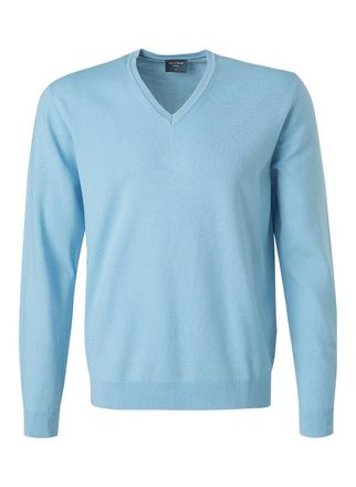 Olymp Herren Pullover blau Merinowolle unifarben