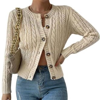 Generic Cardigan en tricot torsad&eacute; &agrave; manches longues pour femme - Cardigan d&eacute;contract&eacute; ouvert sur le devant, abricot, XL