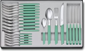 Victorinox by Swiss Army Swiss Modern Besteck-Set für 6 Personen, 24-teilig, Inkl. Scharfe Messer mit Wellenschliff, Kunststoffgriffe, Minzgrün