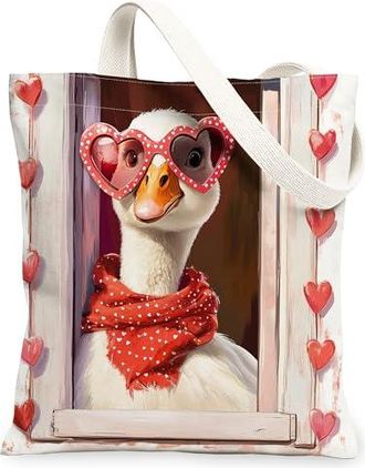 Generic Sac fourre-tout en toile doie pour faire du shopping 33 x 38,1 cm, sac &agrave; bandouli&egrave;re r&eacute;utilisable pour la Saint-Valentin, sac d&eacute;picerie r&eacute;utilisable p