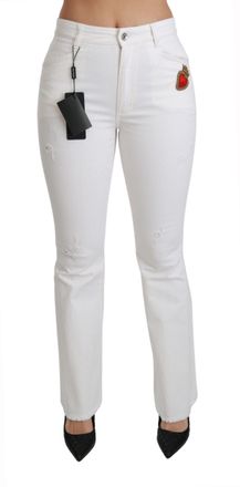 Dolce & Gabbana Womens White Heart Flared Stretch Cotton Pants Elastane